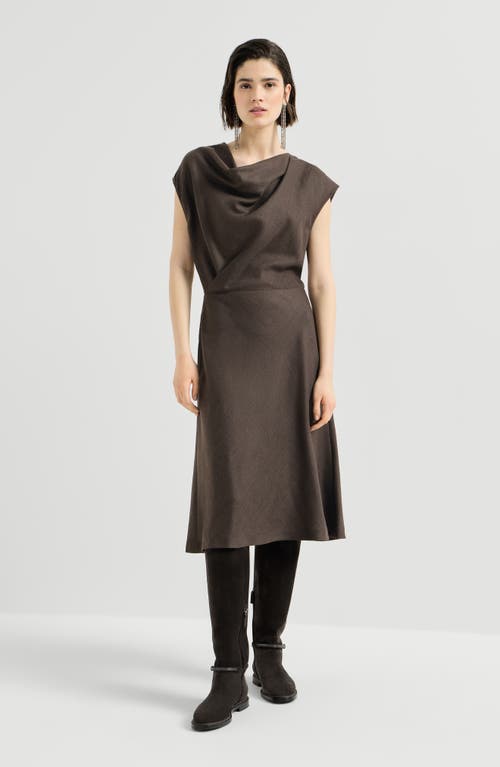 BRUNELLO CUCINELLI Brunello Cucinelli Virgin Wool Diagonal Flannel Wrap-Effect Dress with Monili